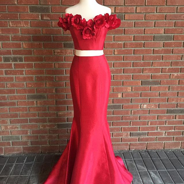 2018 Prom Dress, Two Piece Prom Dress, Red Prom Dress, Mermaid Long ...